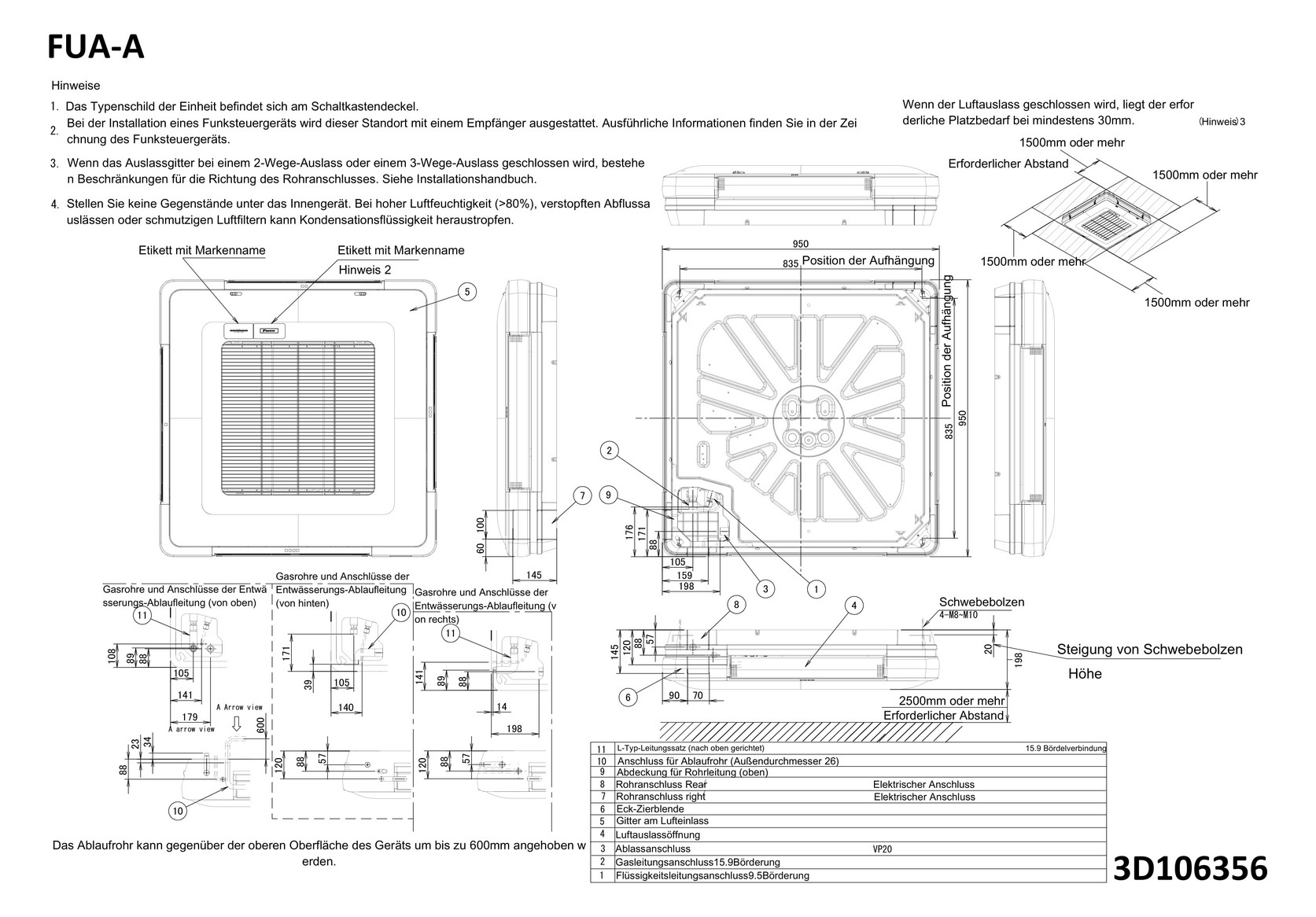 Klimatechnik / Mono- & Multisplit-Geräte / DAIKIN Deckengerät FUA71A Sky Air 4-seitig ausblasend ...