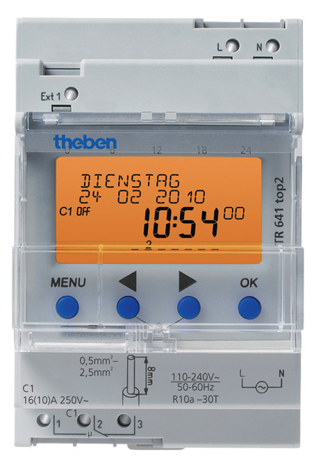 Theben TR 641 top2 Zeitschaltuhr Dig DIN 3TE 1K Jahr/Astro 6410100