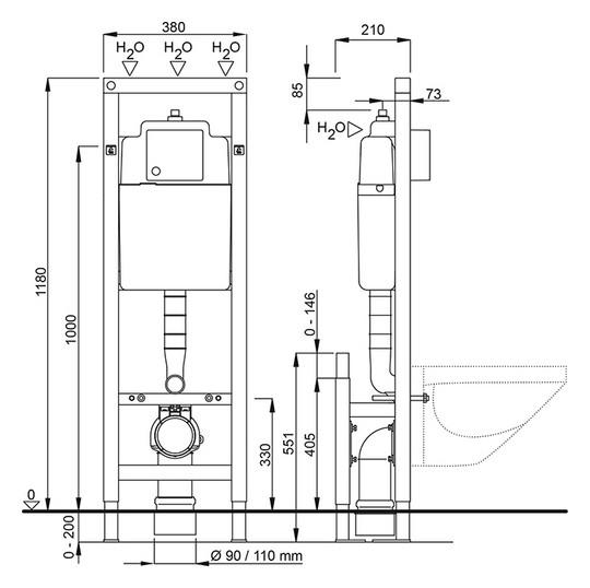 Wisa Wand-WC-Element XS Bauhöhe 118 cm, UP-Spülkasten 6-7,5 l ...