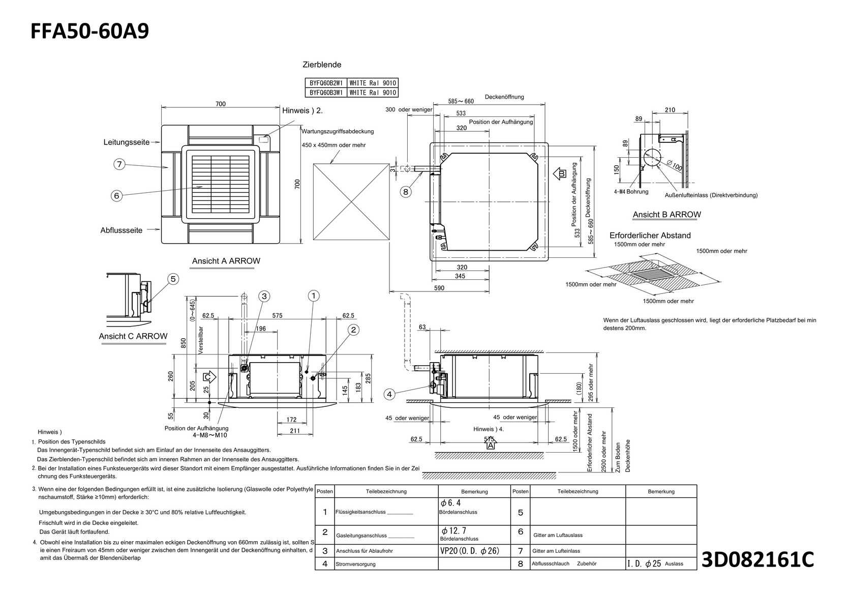 Klimatechnik / Mono- & Multisplit-Geräte / DAIKIN Deckenkassette FFA60A9 Sky Air Euroraster ...